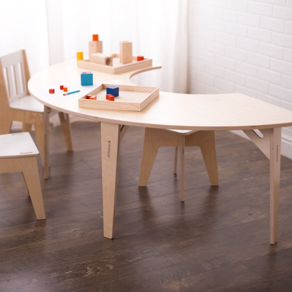 Montessori Half-Round Tables, Crescent Table, Kidney Table | Wooden and ...